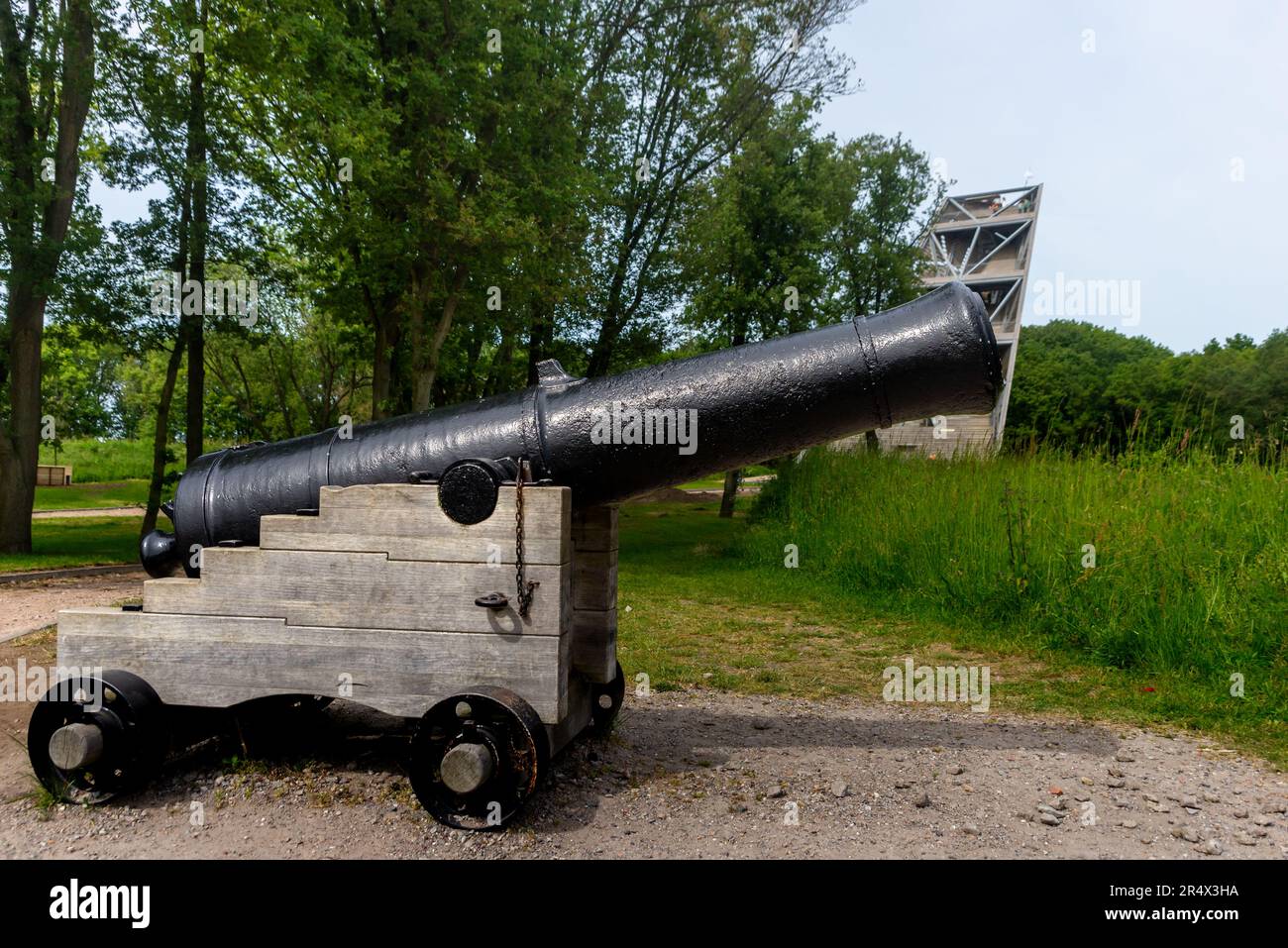 29 May, 2023, Halsteren, Netherlands Watchtower near the Moses bridge ...