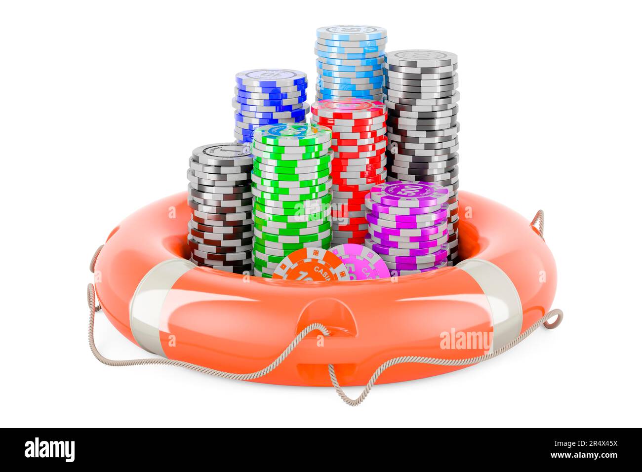 Casino tokens with lifebelt, 3D rendering isolated on white background ...
