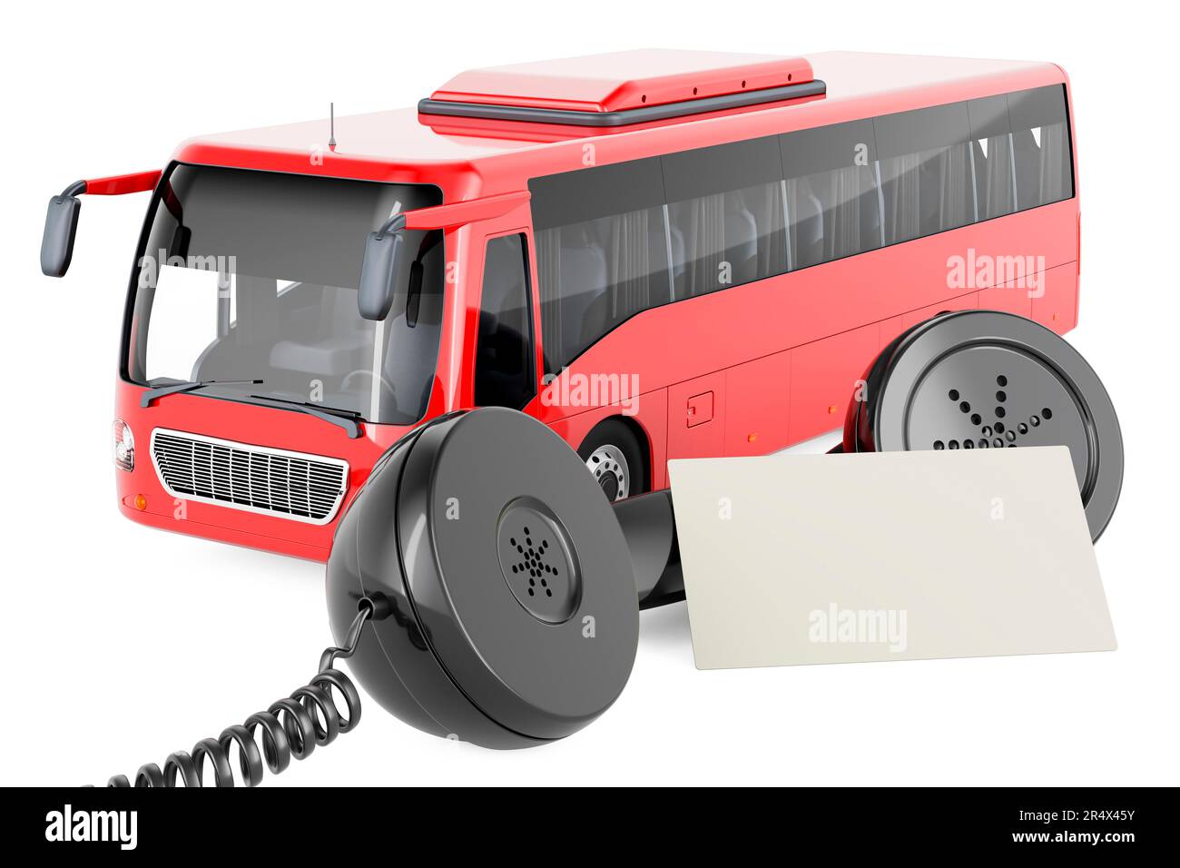 Bus with blank business card and retro phone receiver. 3D rendering ...