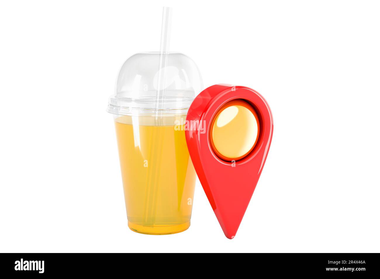Plastic transparent disposable cup with drink with map pointer, 3D ...