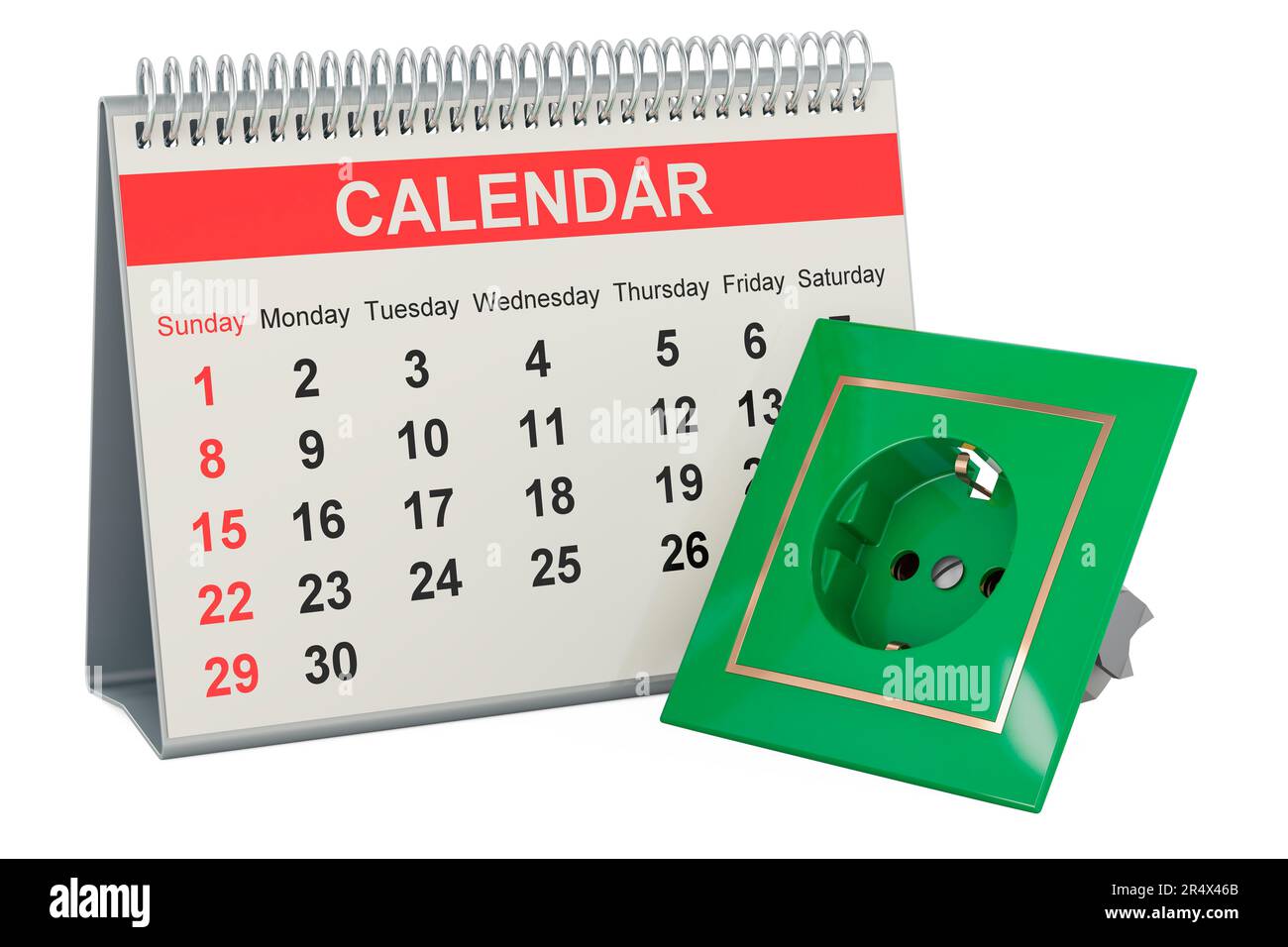 Electric socket with desk calendar, 3D rendering isolated on white ...