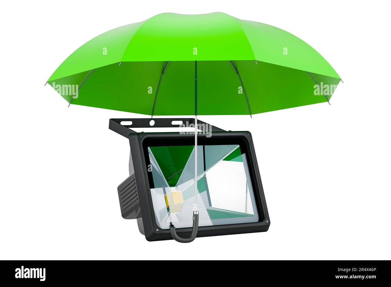 Spotlight LED, projector under umbrella, 3D rendering isolated on white ...