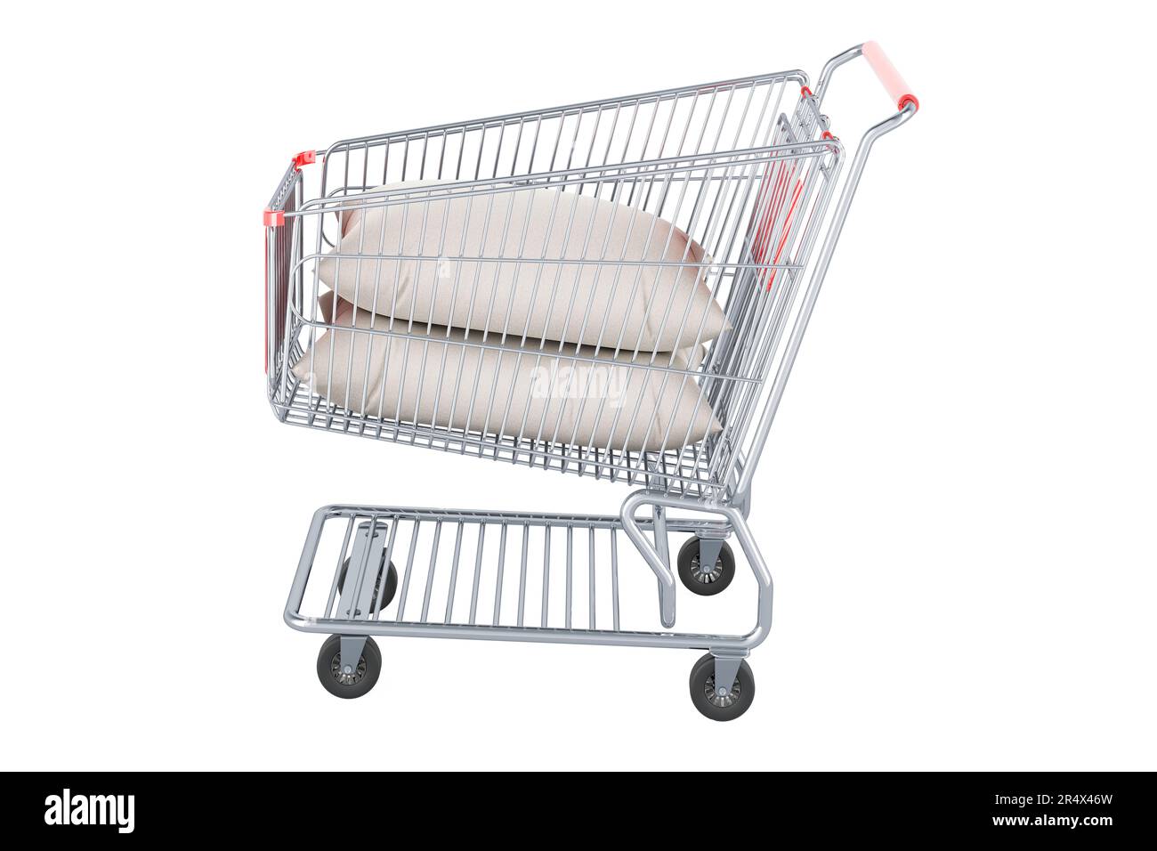 Pillows inside shopping cart, 3D rendering isolated on white background ...