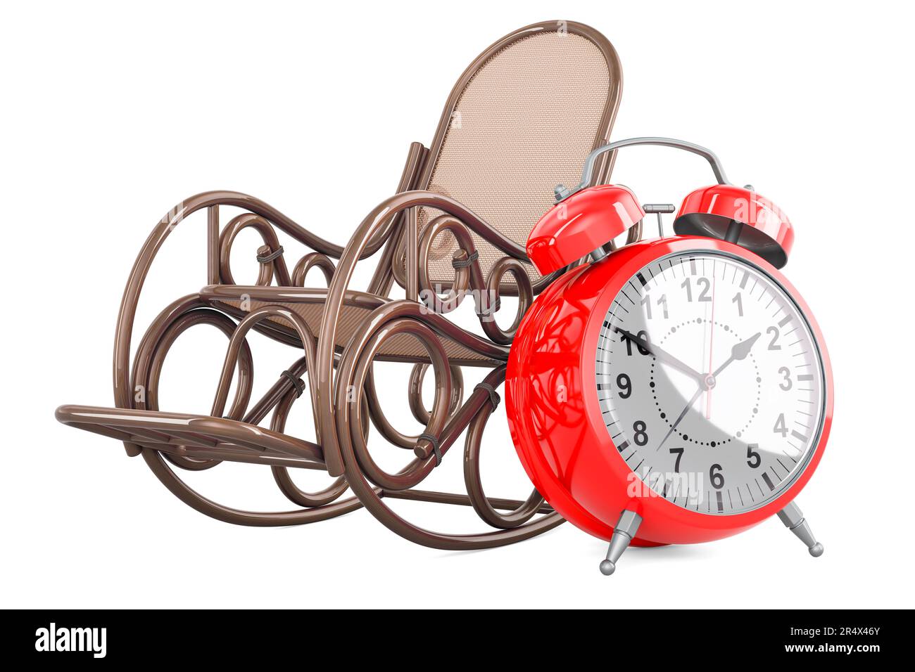 Rocking chair with alarm clock, 3D rendering isolated on white ...