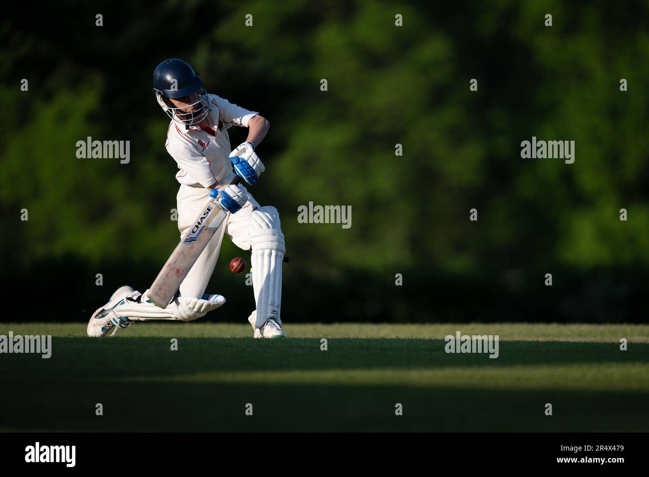 Cricket batsman hitting four runs Stock Photo - Alamy