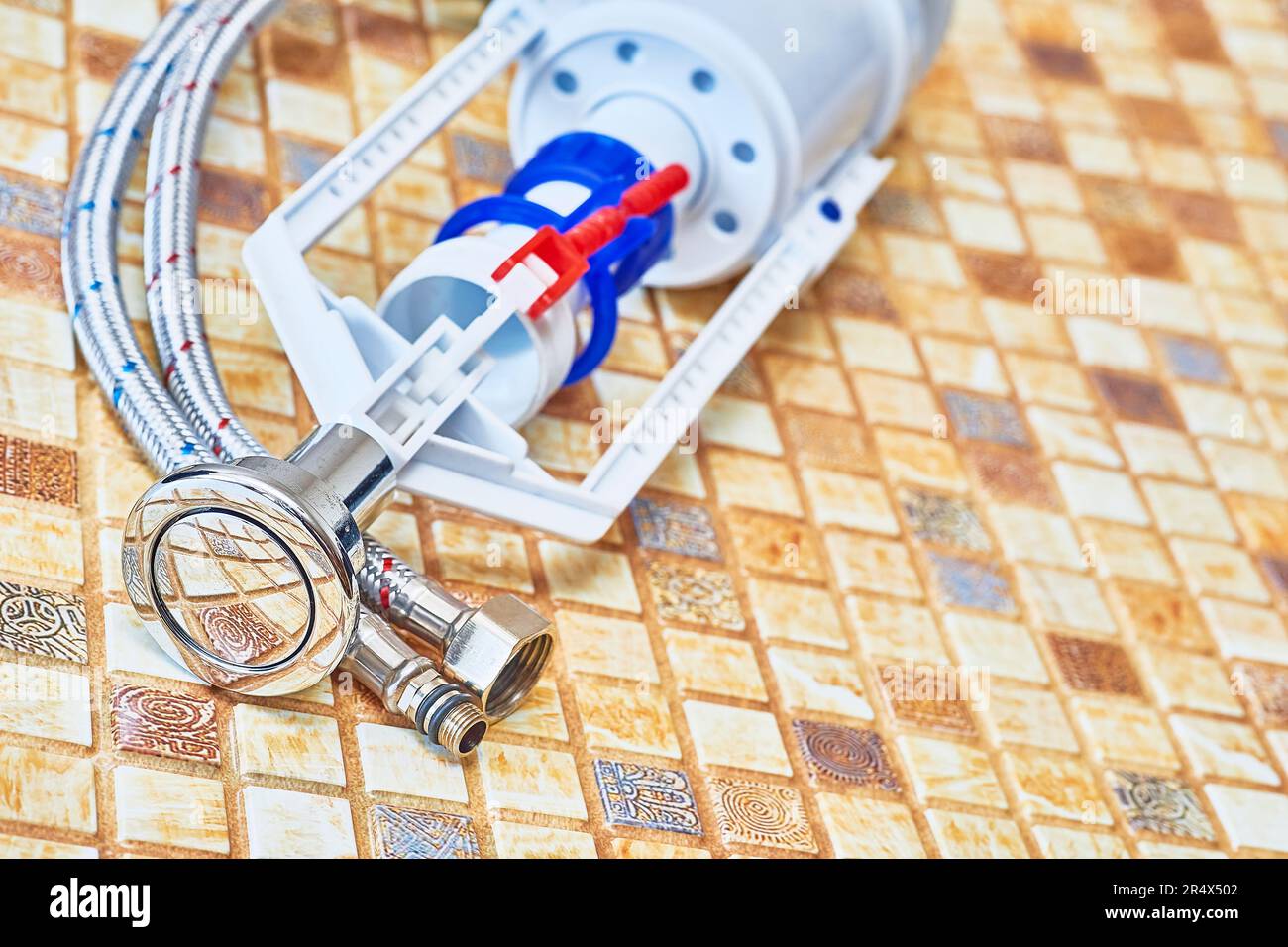 Plumbing. Flexible metal steel faucet hoses, flush mechanism, siphon ...