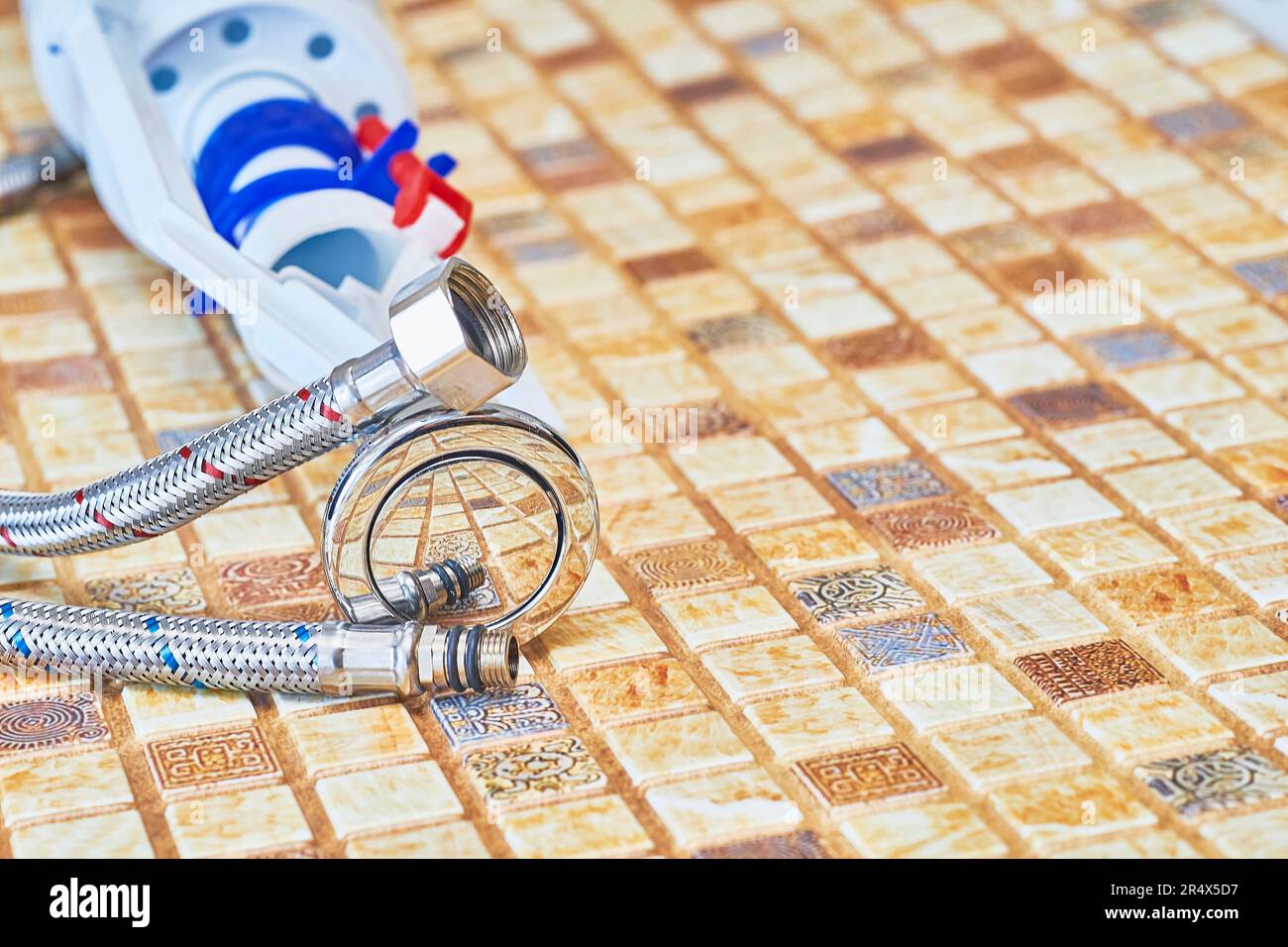 Plumbing. Flexible metal steel faucet hoses, flush mechanism, siphon ...