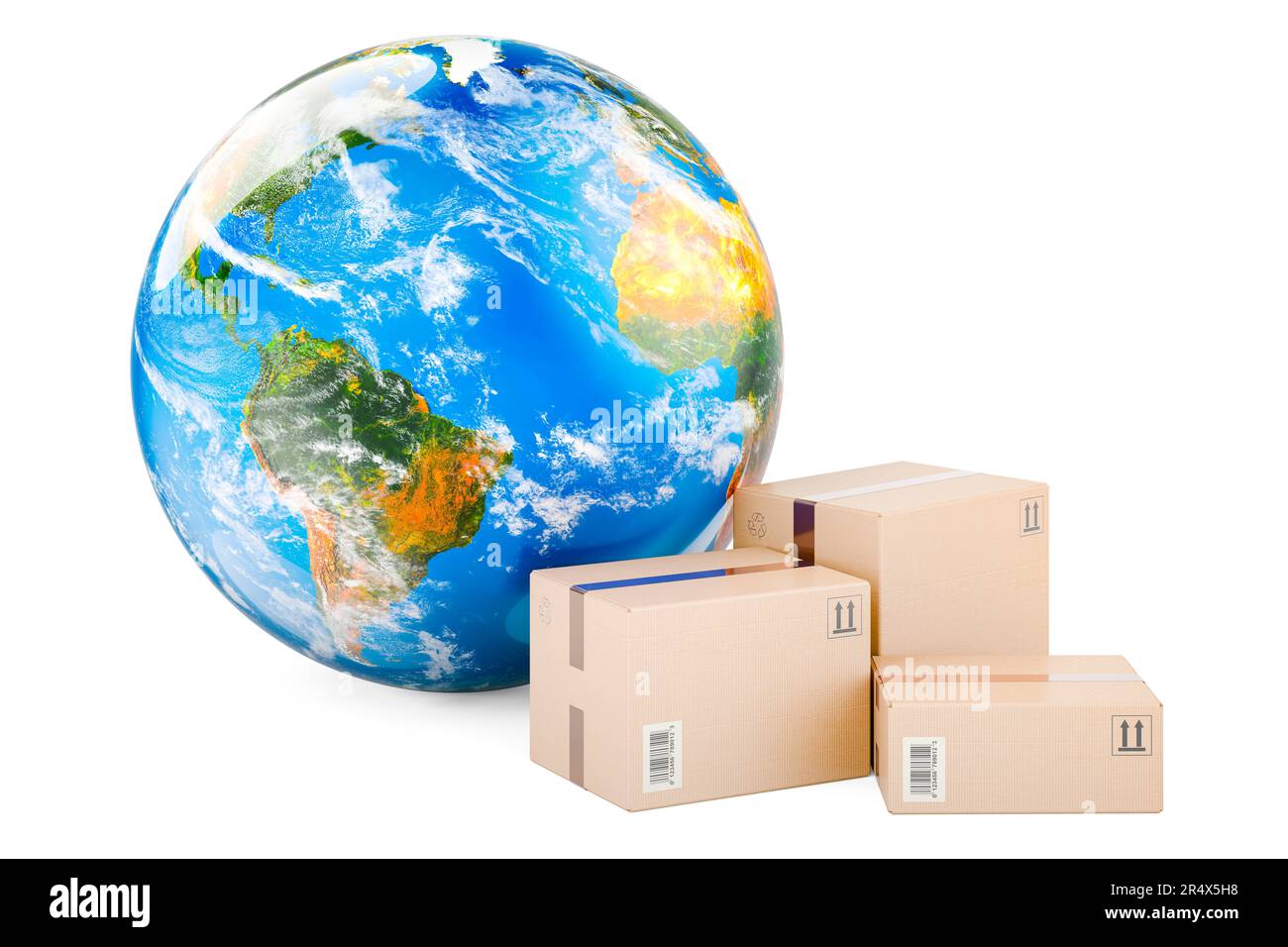 Three parcels with Earth Globe. 3D rendering isolated on white background Stock Photo - Alamy
