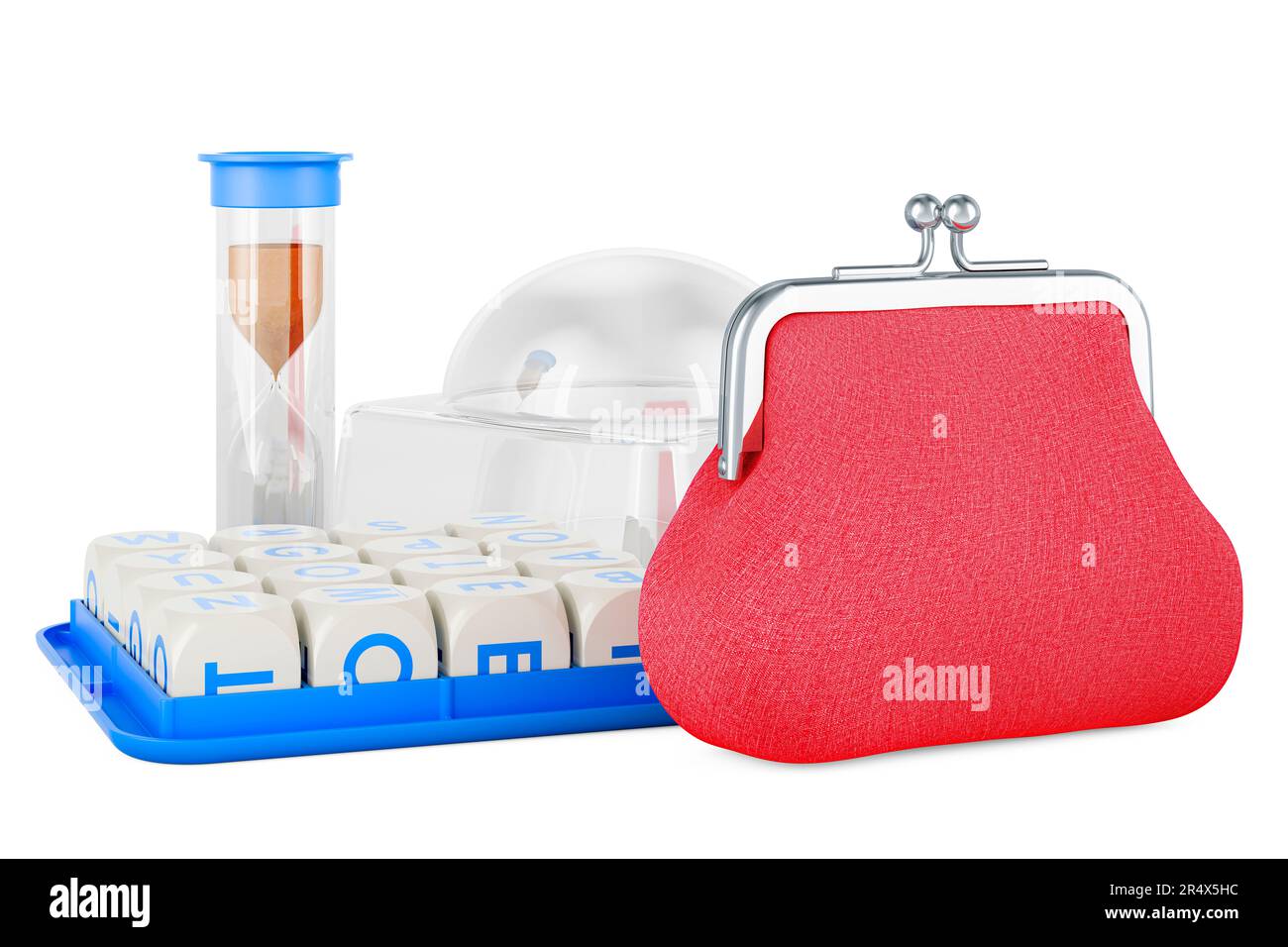 Boggle Board Game with coin purse. 3D rendering isolated on white ...