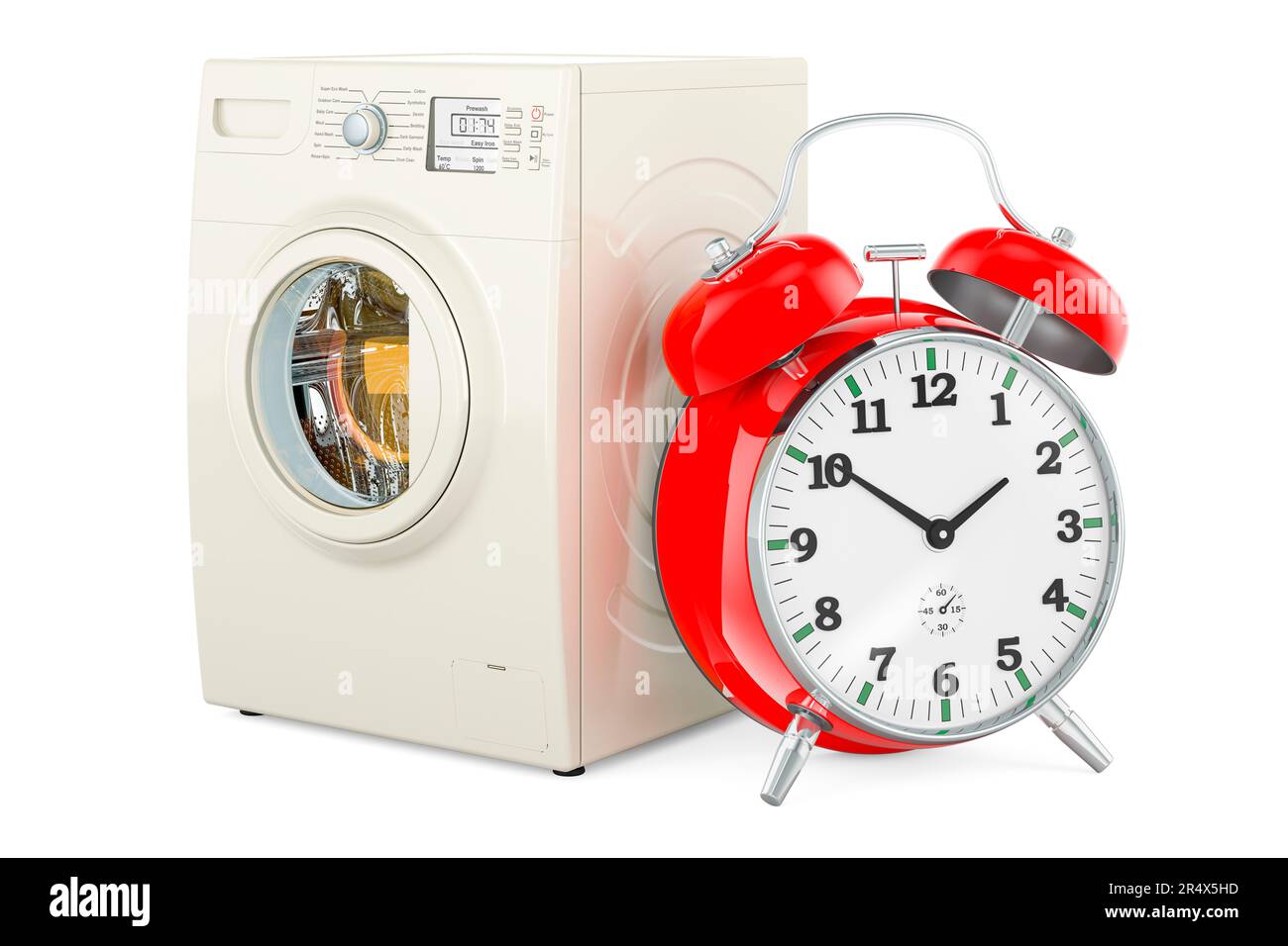 Washing machine with alarm clock, 3D rendering isolated on white ...