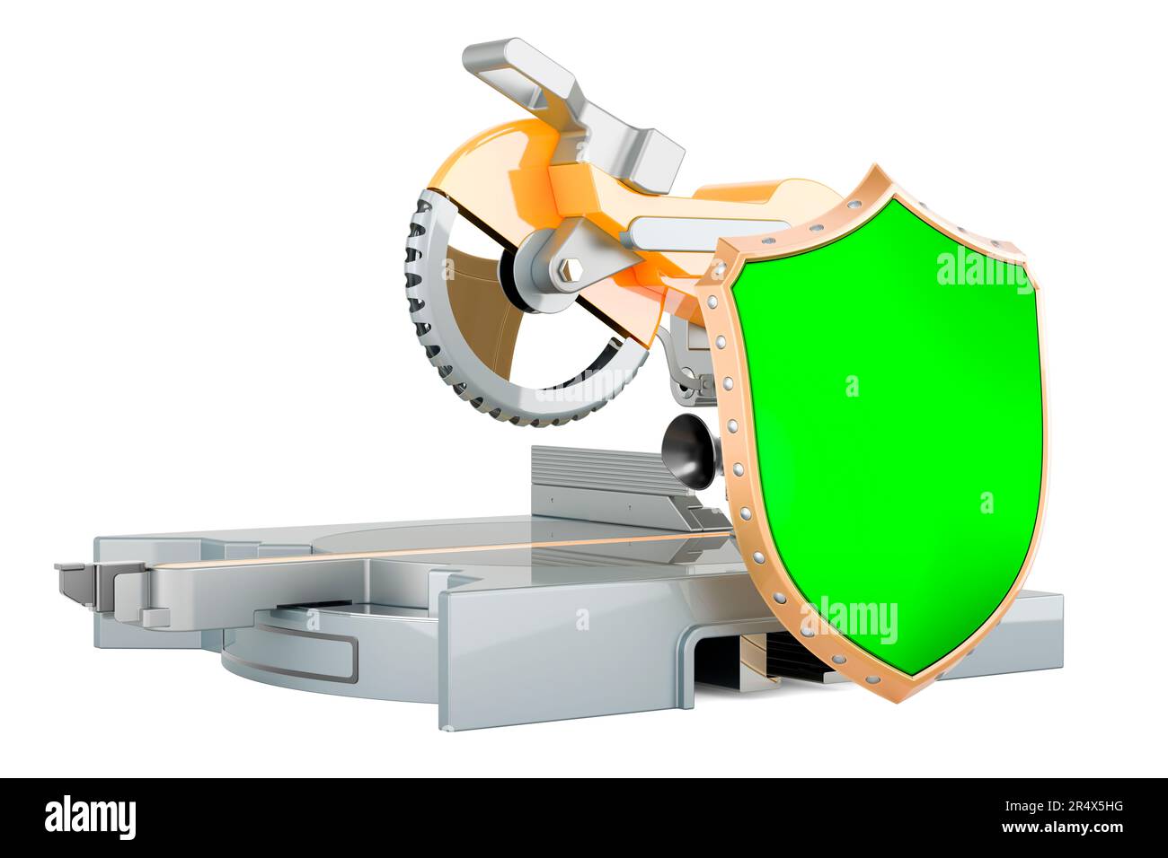 Table circular saw with shield. 3D rendering isolated on white ...