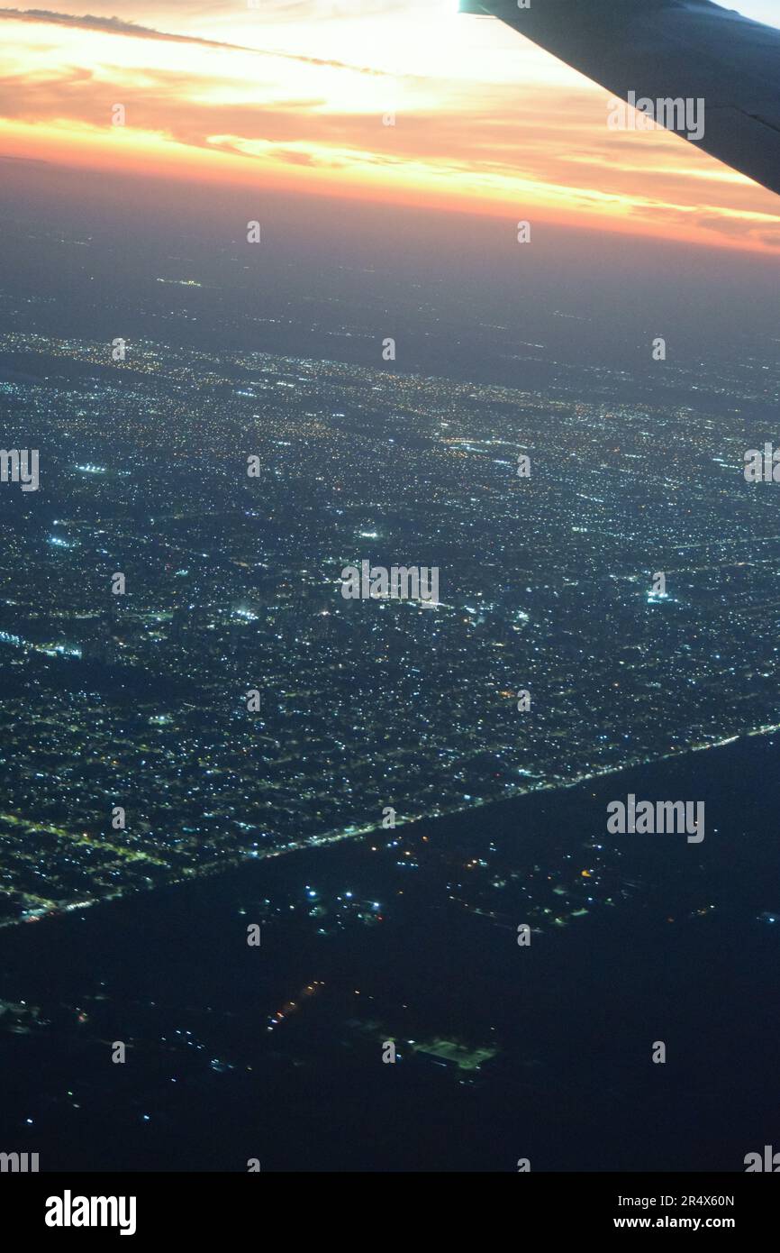Sunset from the sky. View from the airplane window Stock Photo - Alamy