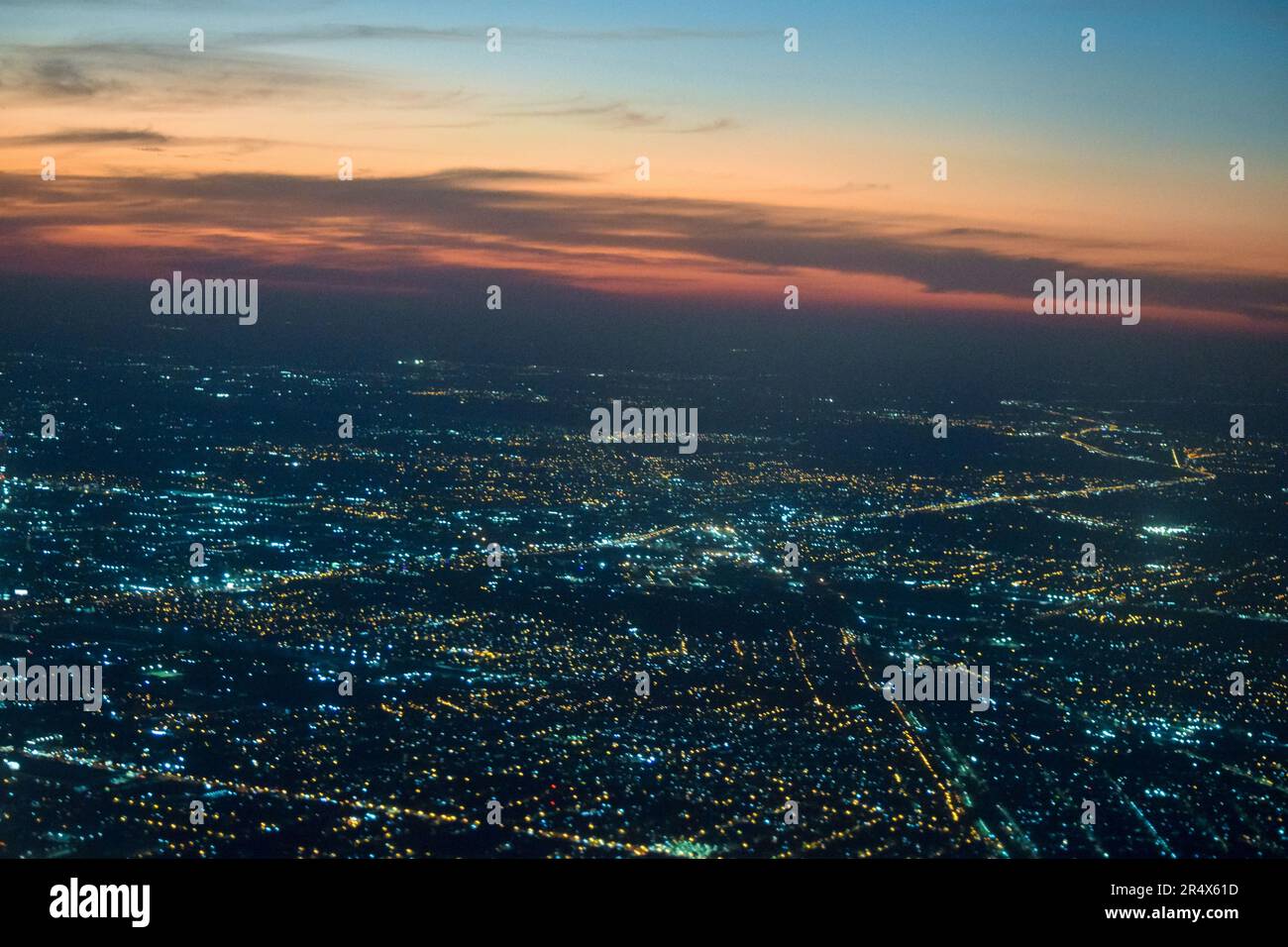 Sunset from the sky. View from the airplane window Stock Photo - Alamy
