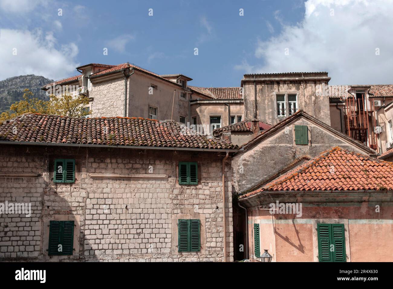 Montenegro - View of Kotor Old Town residential buildings Stock Photo ...