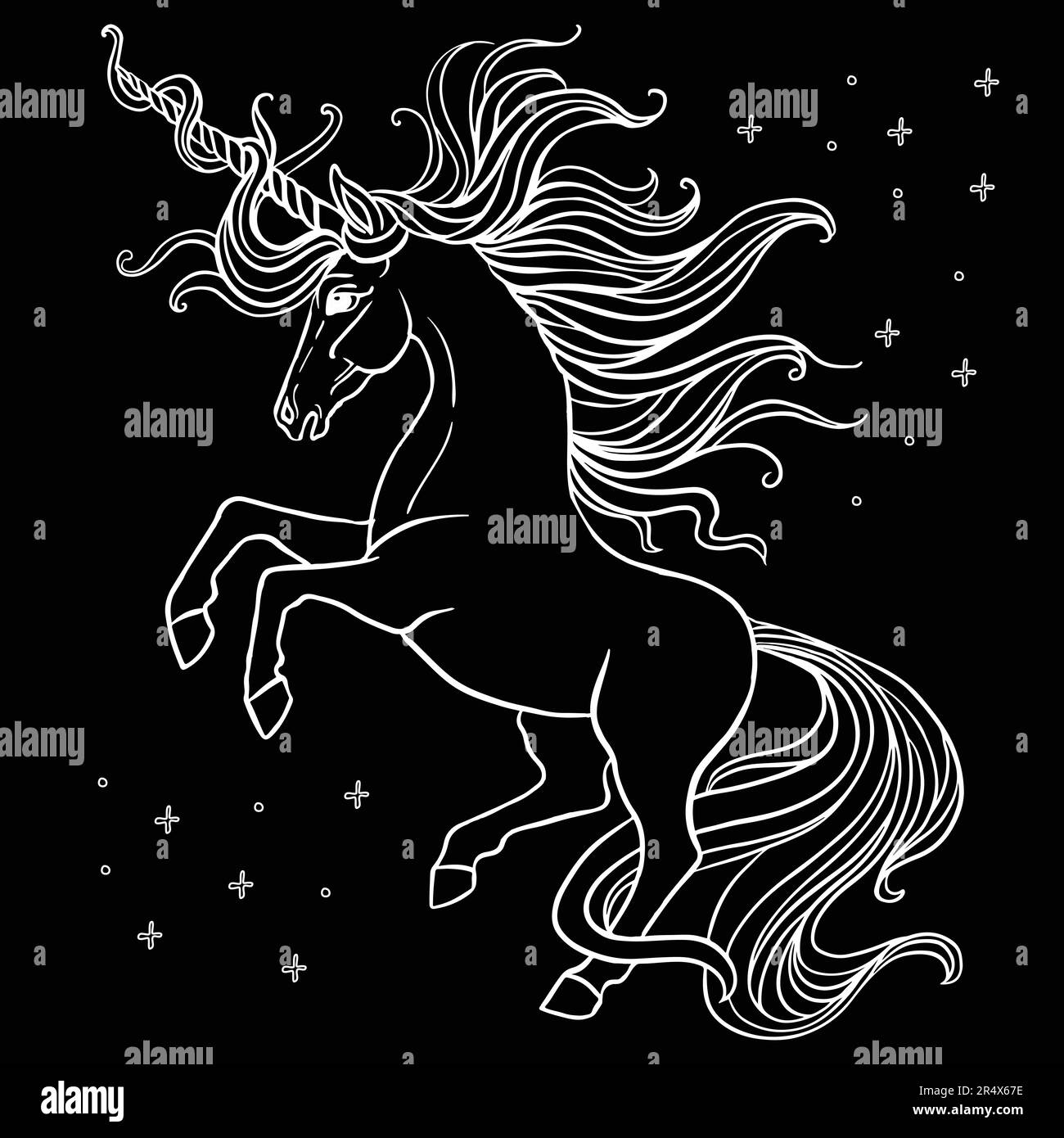 Vector decorative doodle ornamental standing unicorn. Magic abstract ...