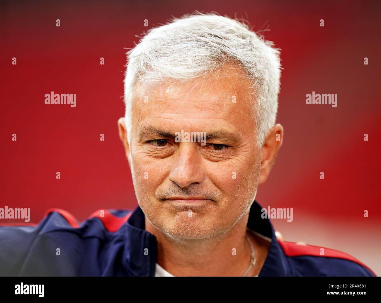 Roma manager Jose Mourinho during a pitch walk at the Puskas Arena ...