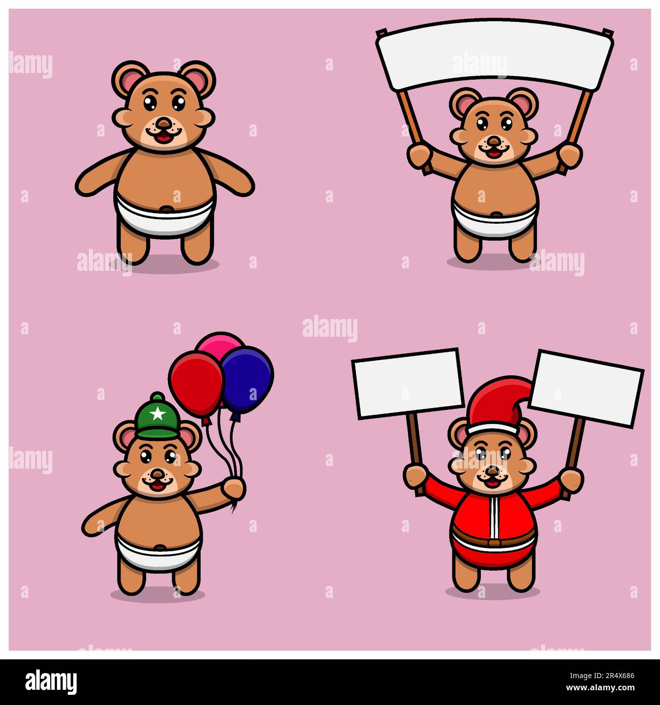 Set Of Cute Baby Bear Character With Various Poses. Bring banner ...