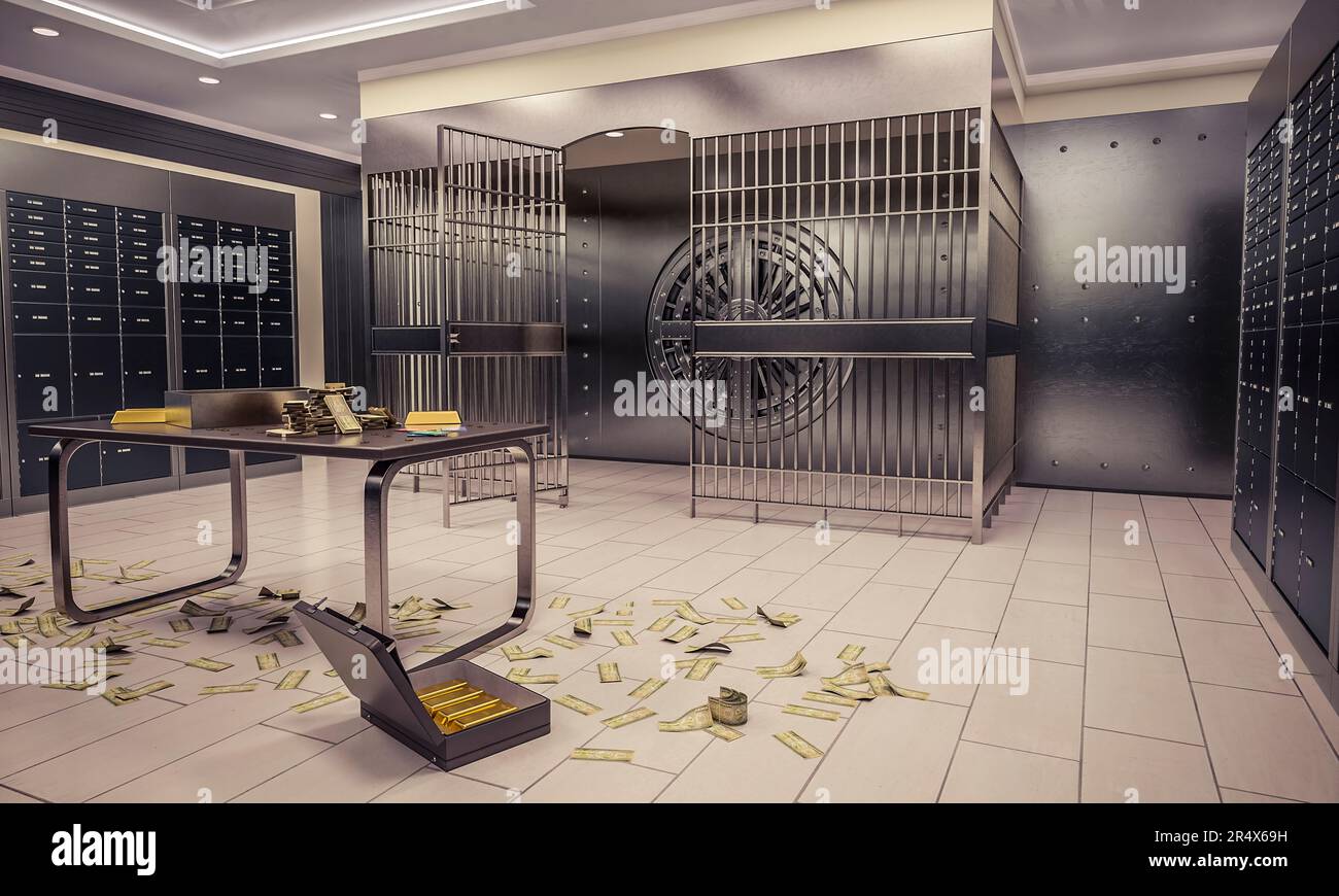 bank vault was invaded inside out view, 3d illustration Stock Photo - Alamy