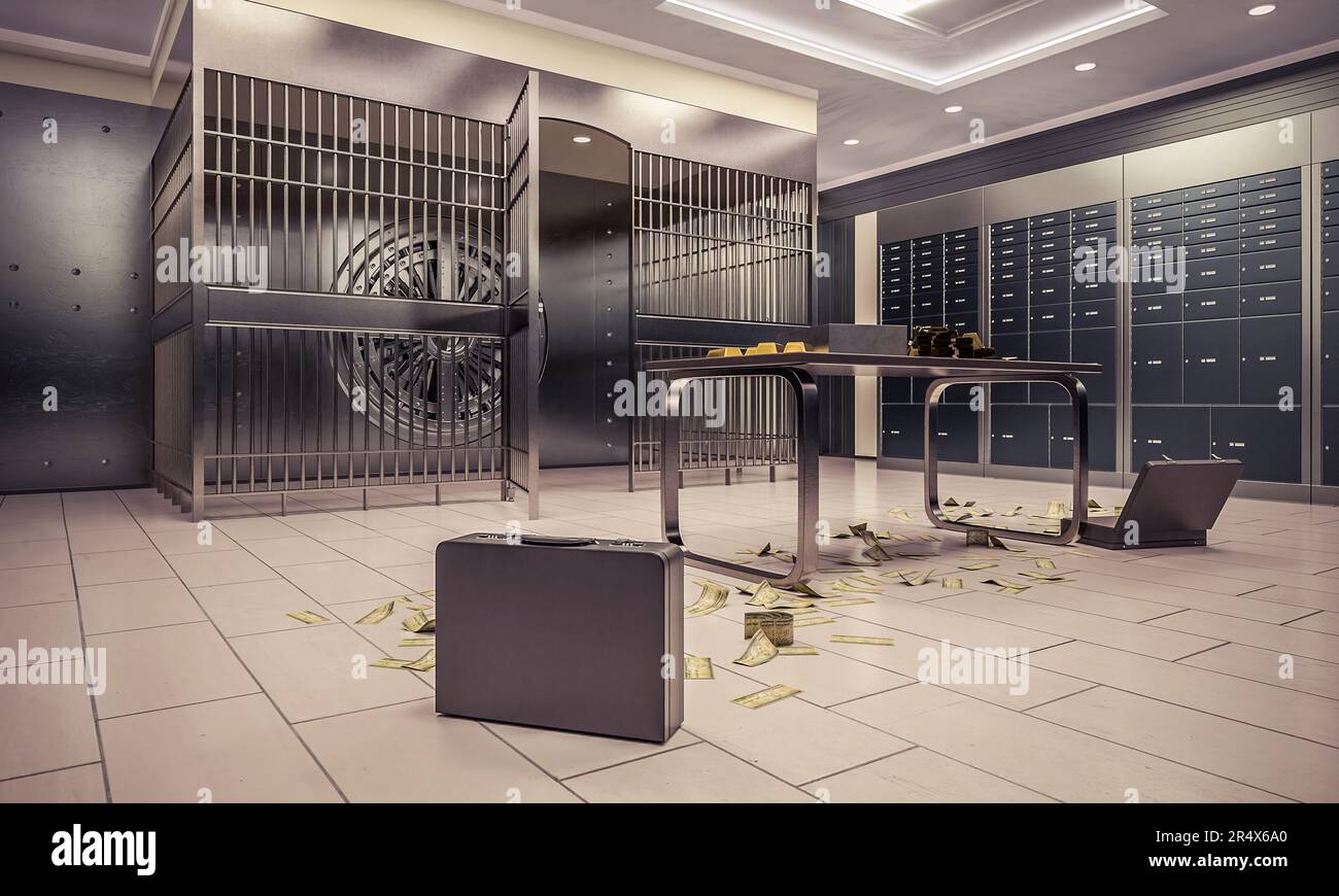 bank vault was invaded inside out cool view, 3d illustration Stock ...