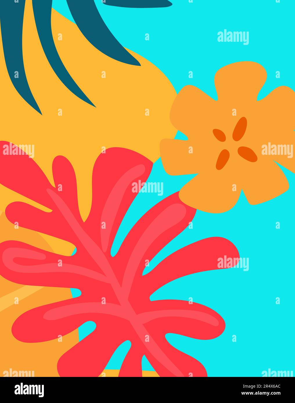 Bright summer color banner with colorful tropical leaves, flowers. The ...