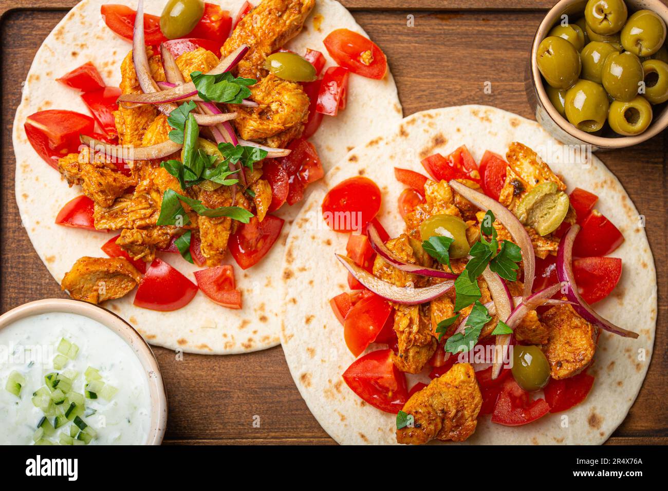 Cooking Traditional Greek Dish Gyros: Closeup of Pita bread with ...