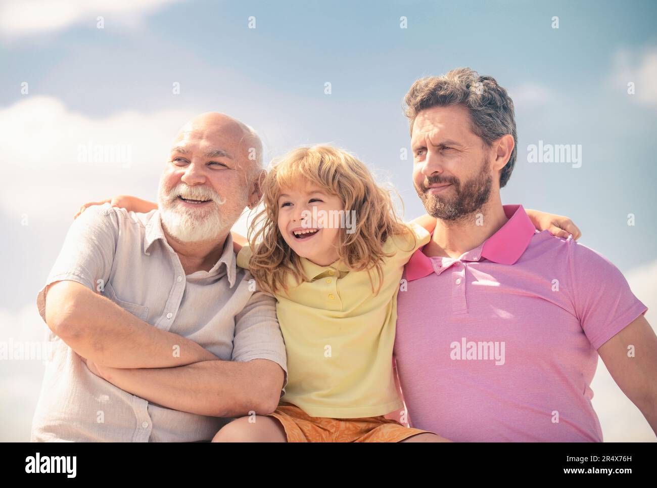 Men generation portrait of grandfather father and son child. Fathers ...