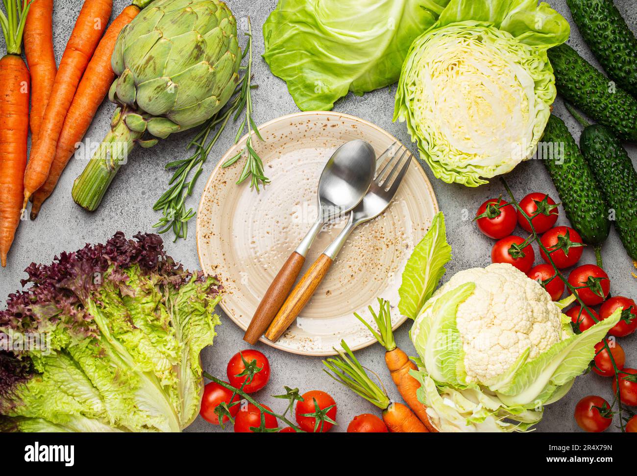 Assorted food raw products: vegetables, beef meat, fish salmon and ...