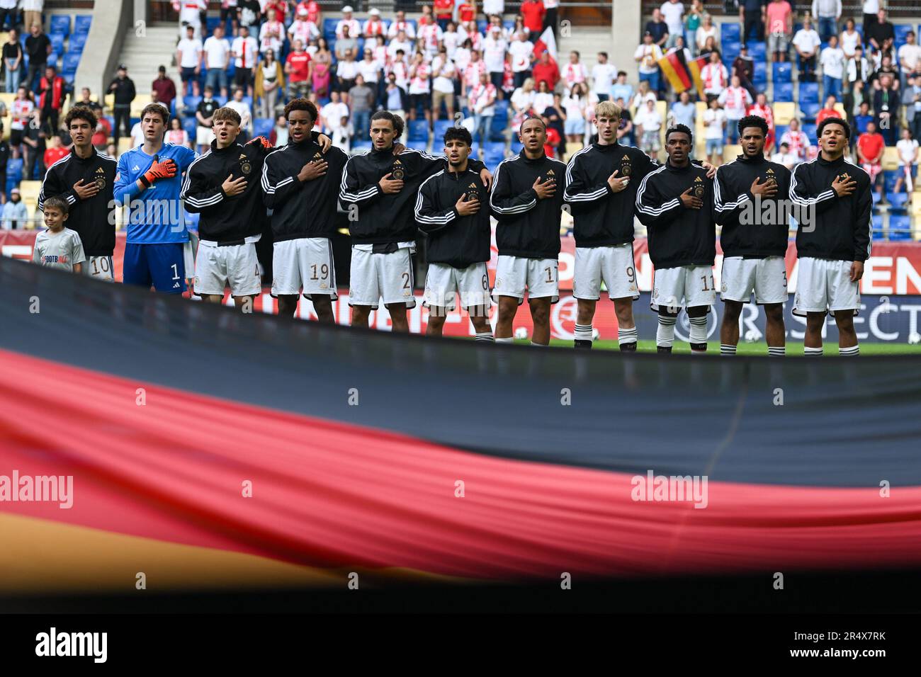 Felcsut, Hungary. 30th May, 2023. Germany U17 lined up for the national ...