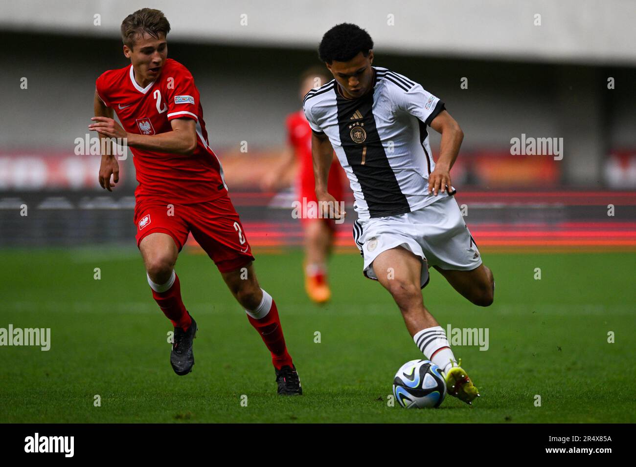 Felcsut, Hungary. 30th May, 2023. Poland U17's Dominik Szala and ...