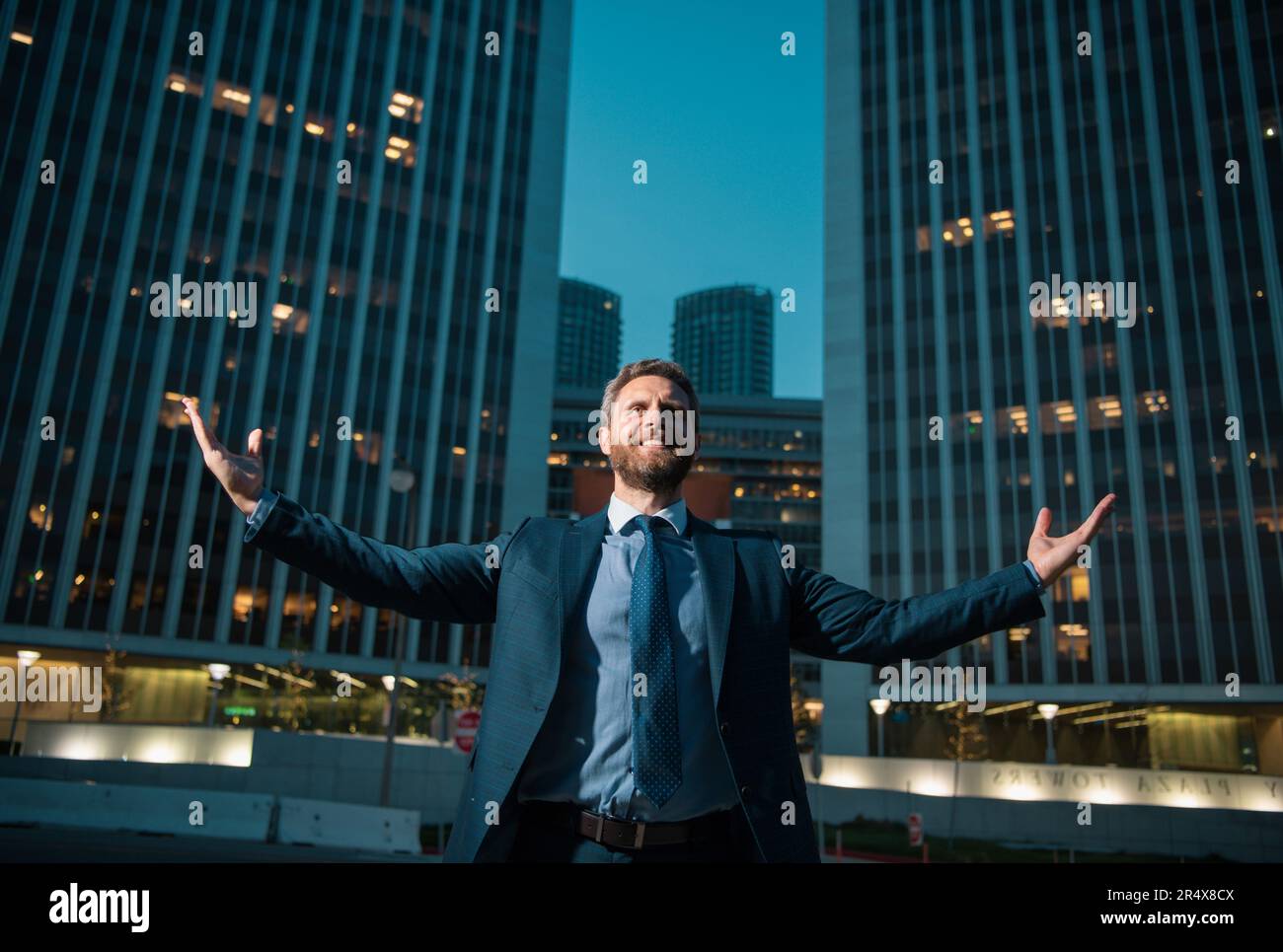 Happy businessman man stand near workplace hi-res stock photography and ...