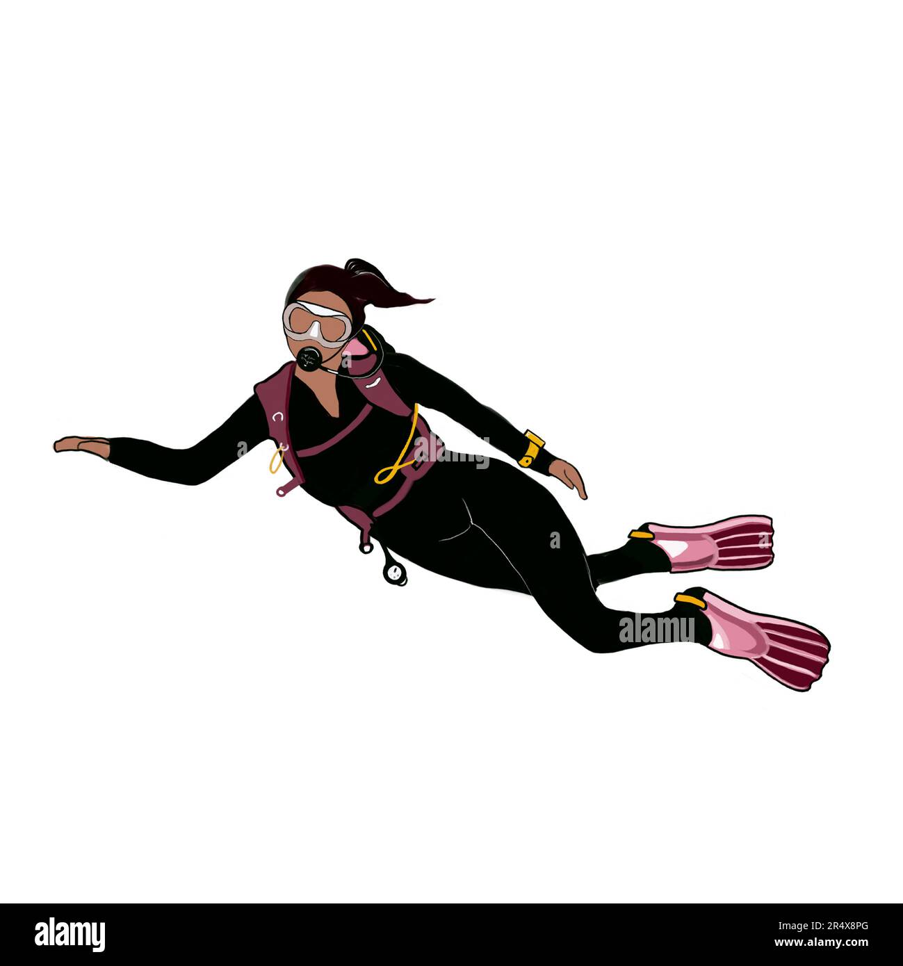 scuba diver girl in fins, isolate on a white background, llustrations ...