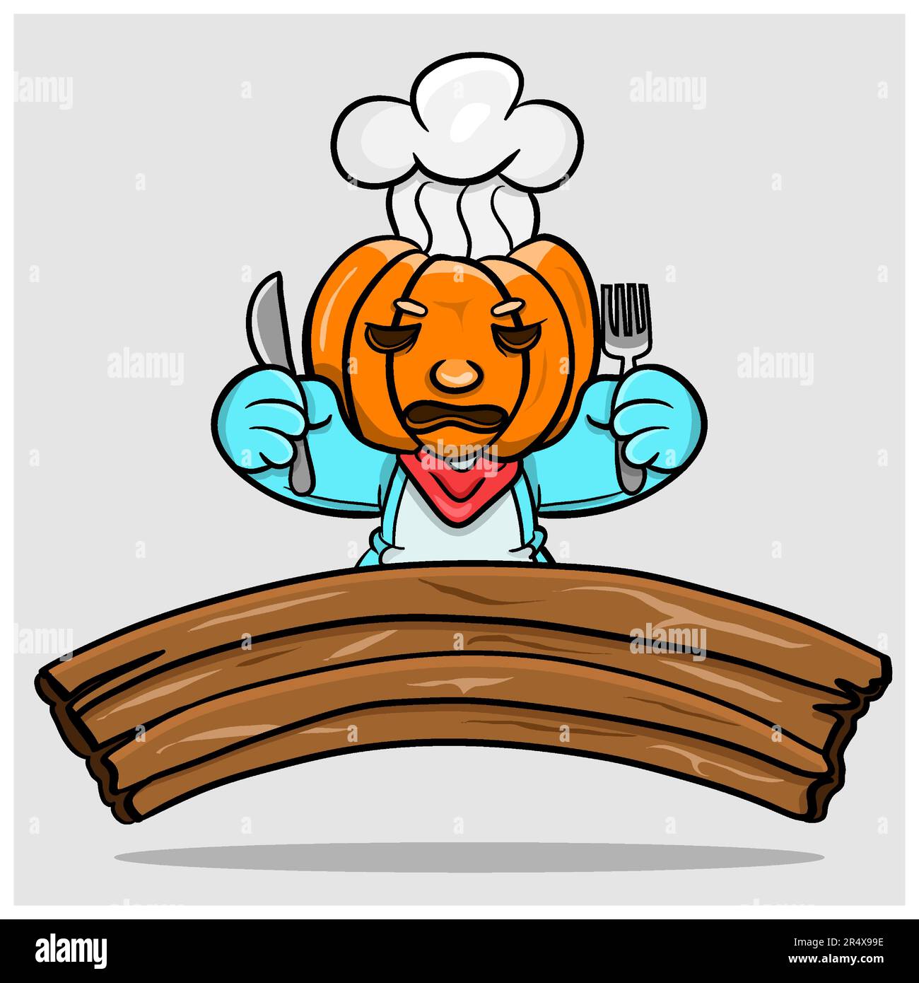 Mascot Pumpkin Doll chef Character With Blank Sign Wood. Vector clip ...