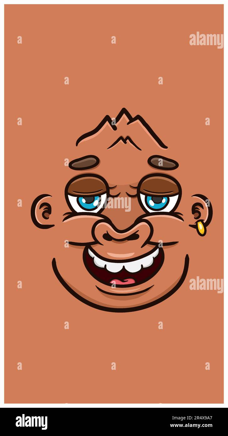 Cute Cartoon Brown Monkey Face With Relax Expression. Vector Poster ...