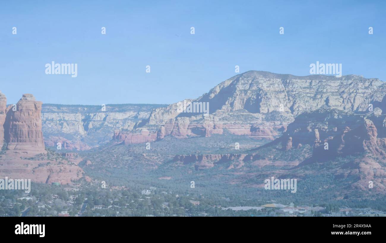 Colorful red rock mountains in the Arizona desert under blue sky for ...