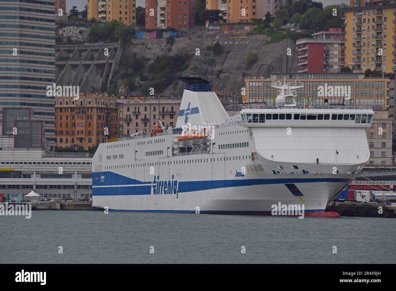 The Ro-Ro ferry and passenger ship Janas docked in the harbour, Genoa ...