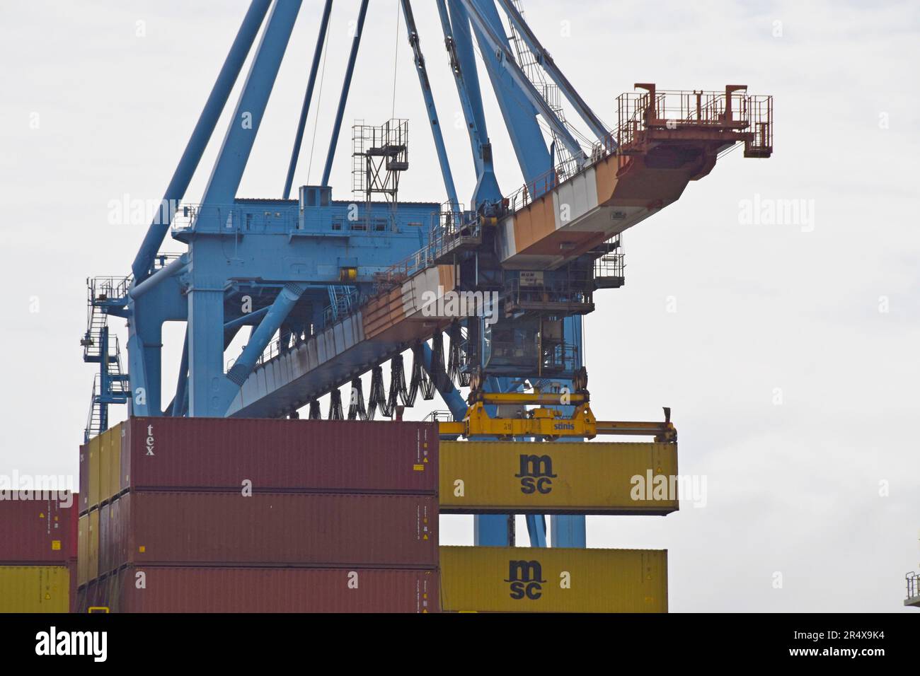 Harbour cranes unloading shipping containers from the MSC Vega ship ...