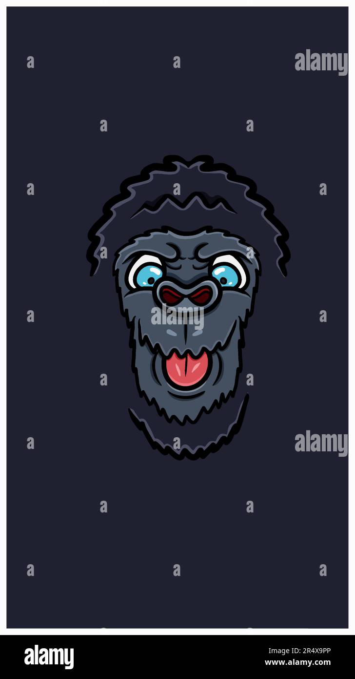 Cute Cartoon Gorilla Face With Crazy Expression. Clip Art Vector. For ...