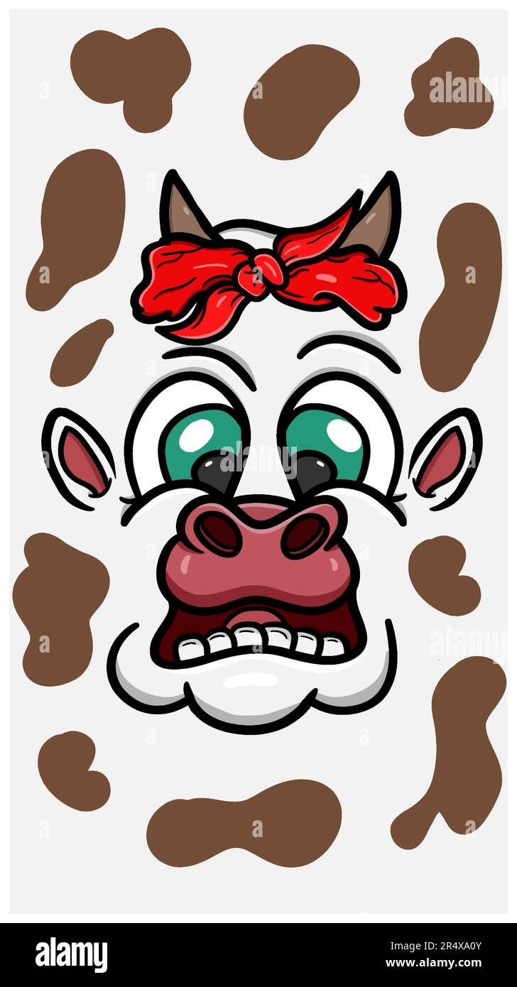 Cute Cartoon Cow Face With Confuse Expression. Vector Poster Wallpaper ...