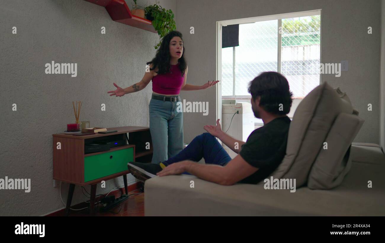 Couple discussing relationship. Upset girlfriend arguing with boyfriend ...