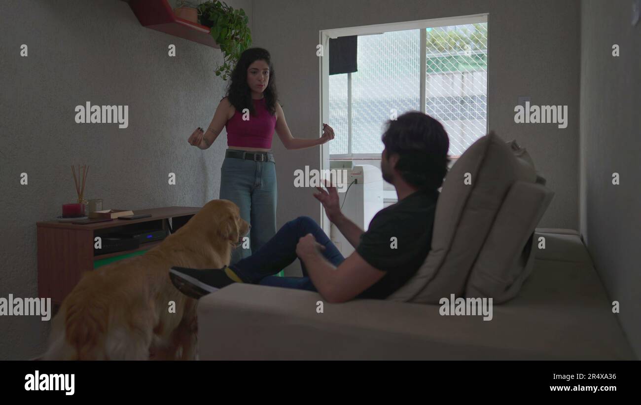 Couple in crisis discussing relationship. Emotionally upset girlfriend ...