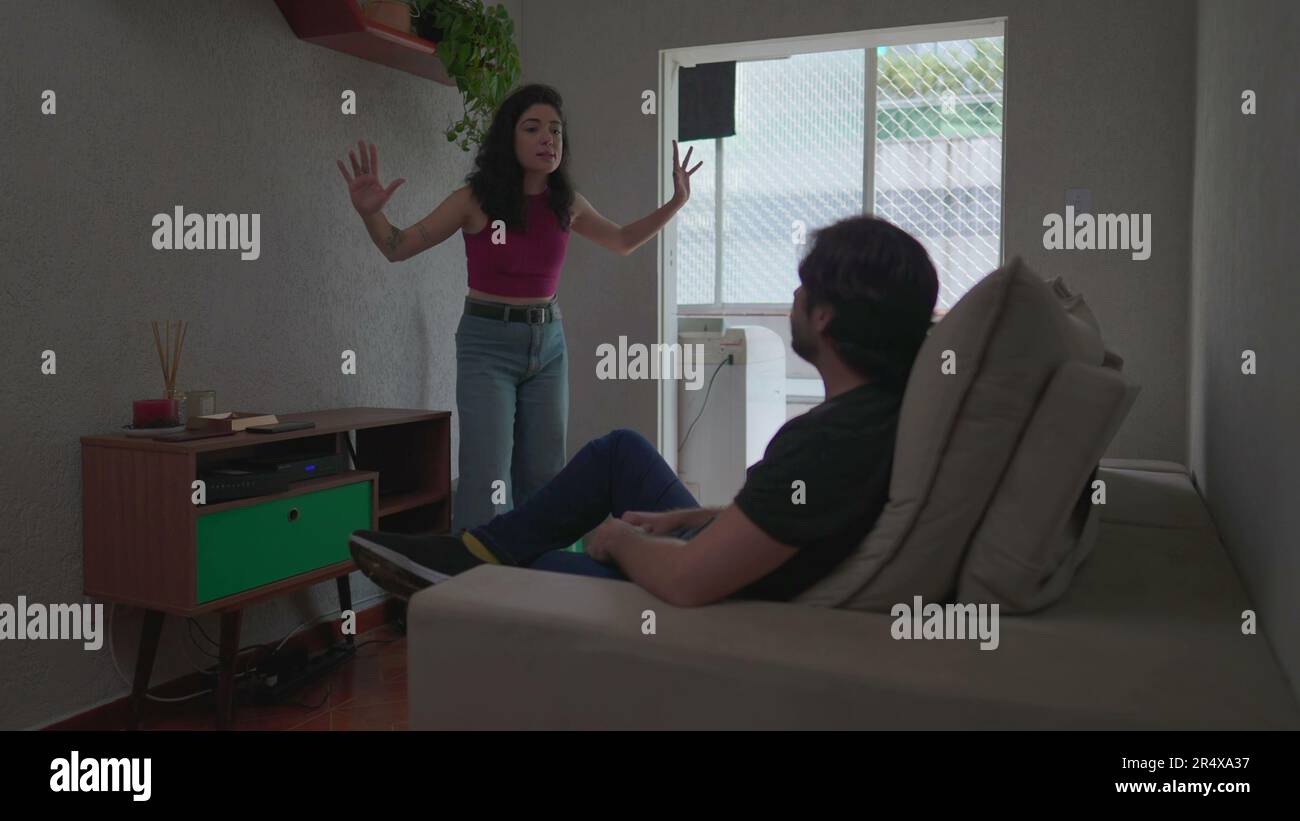 Couple in crisis discussing relationship. Emotionally upset girlfriend ...