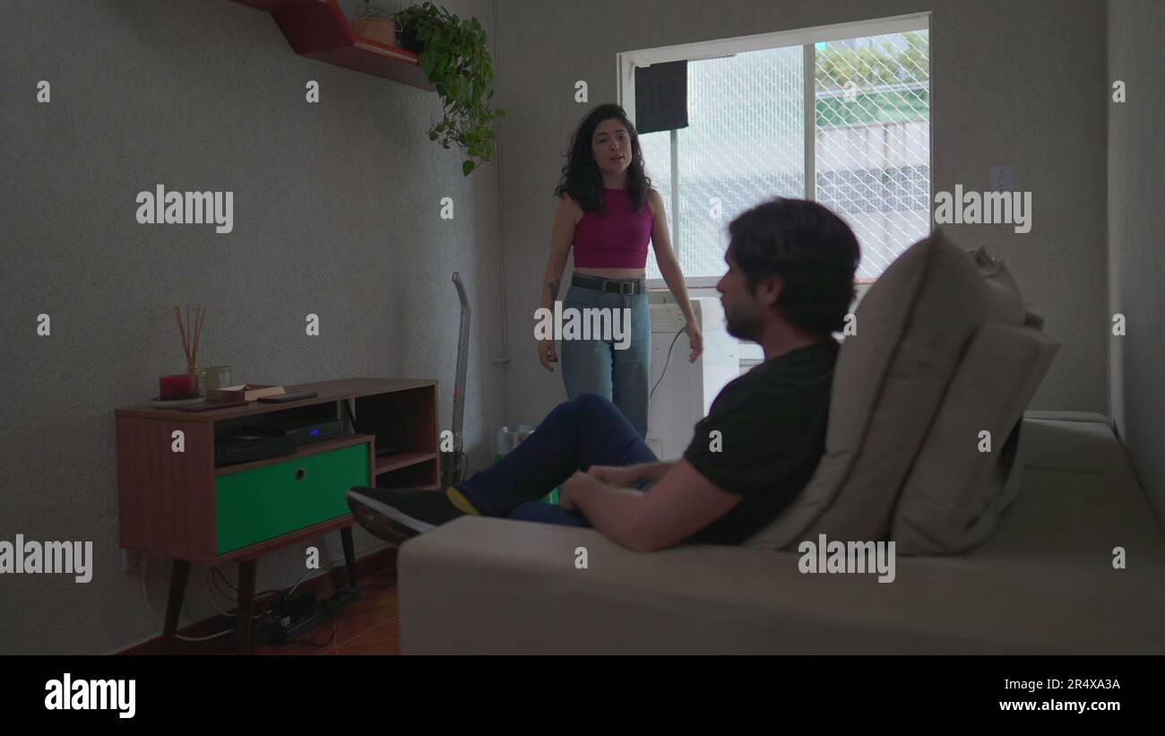 Couple in crisis discussing relationship. Emotionally upset girlfriend ...