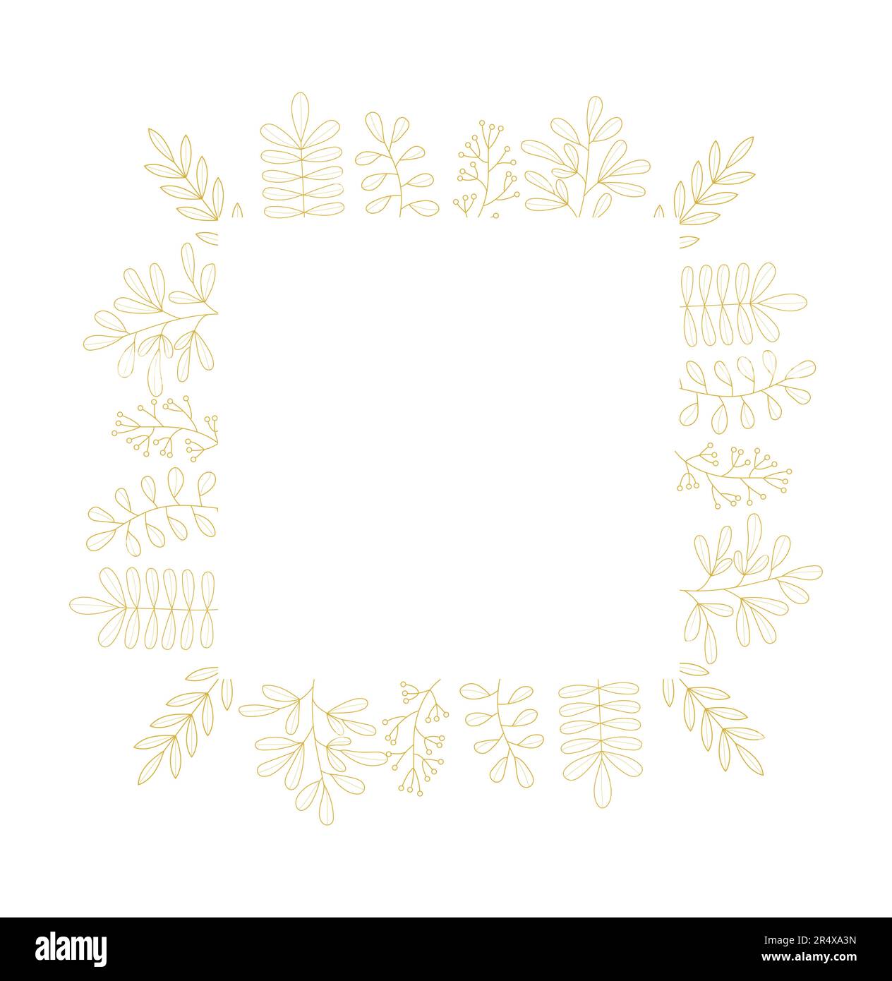 Golden Squared botanical frame vector. Hand drawn golden floral borders ...