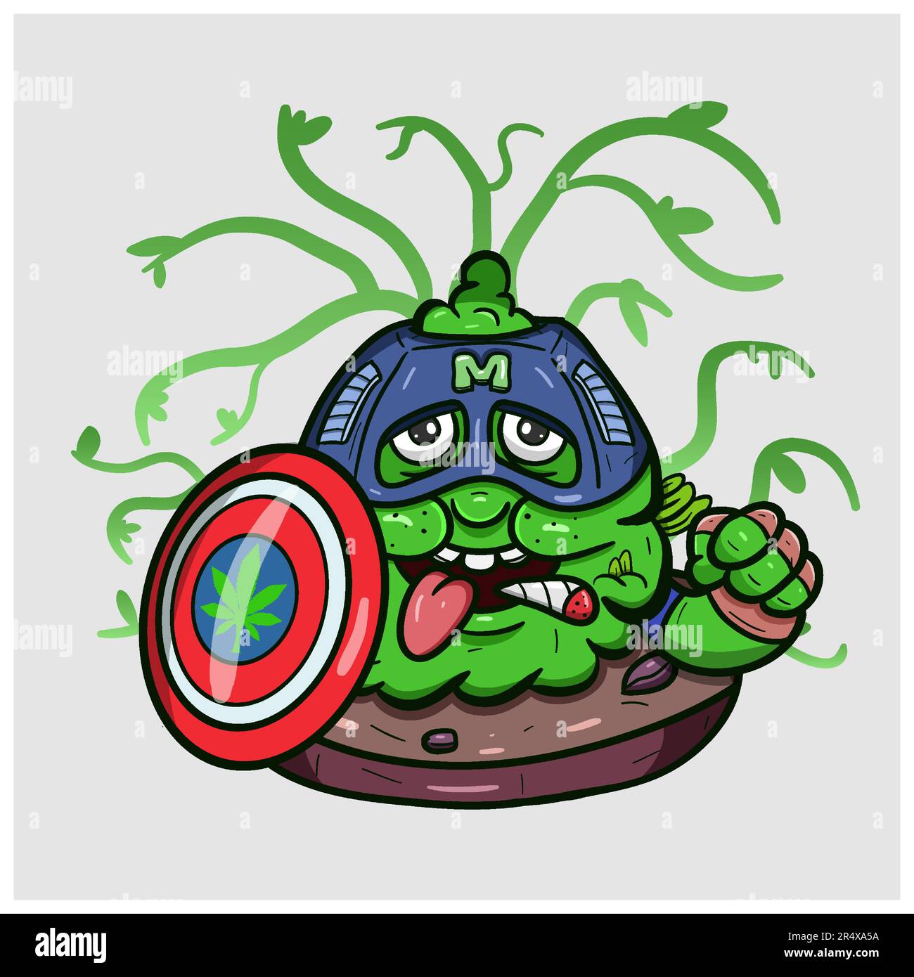 Cartoon Mascot Of Green Weed Bud With Shield. Suitable for Brand, Label ...
