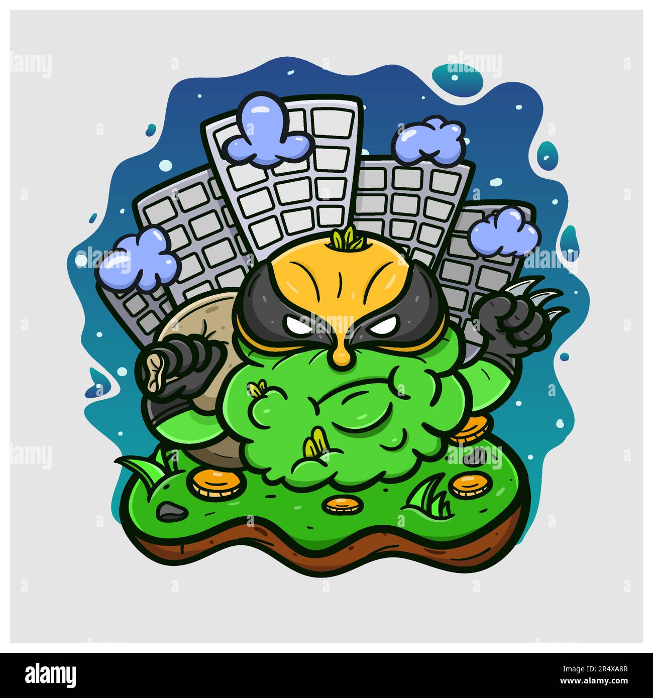 Cartoon Mascot Of Weed Bud With Claw Hero. Vector And Illustration ...