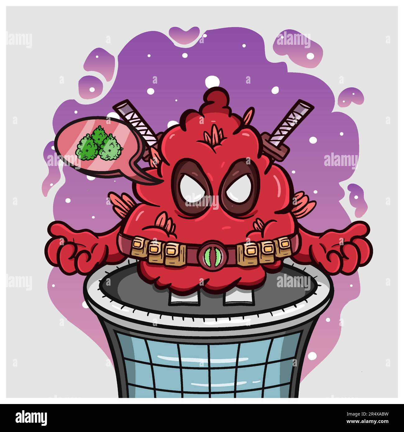 Cartoon Mascot Of Weed Bud With Red Ninja Superhero Style. Suitable for ...