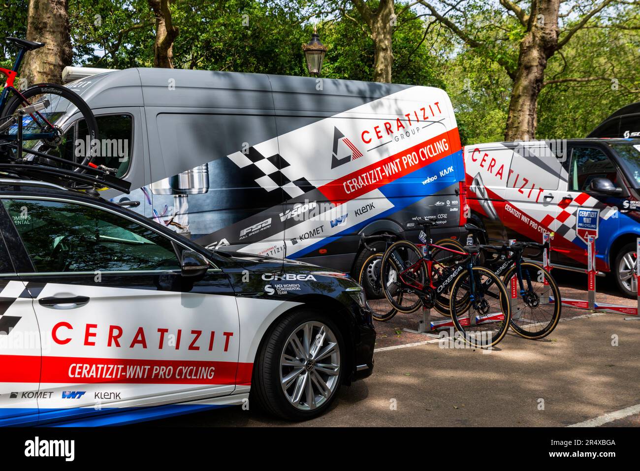Ceratizit WNT Pro Cycling team support vehicles for the RideLondon ...