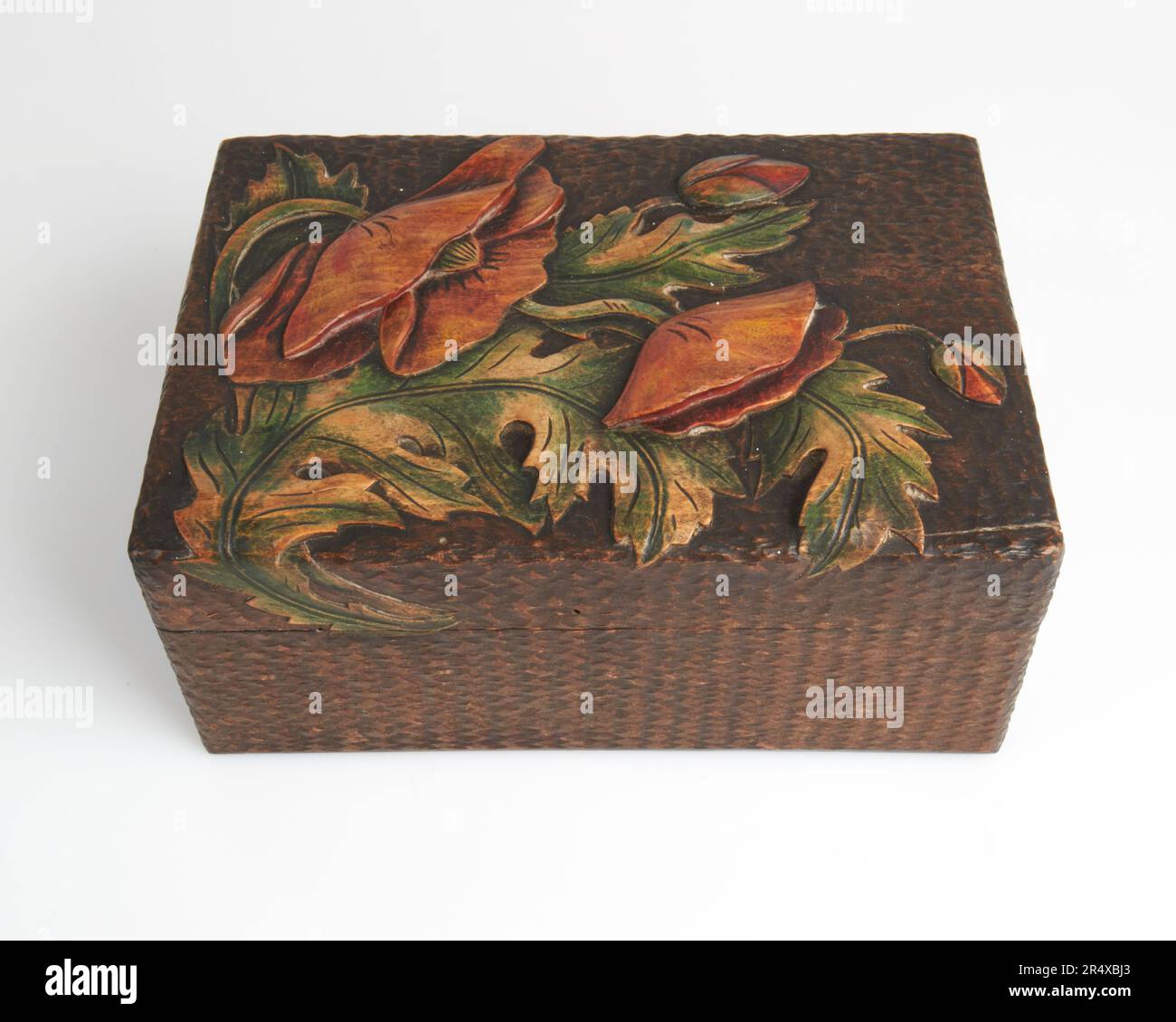 Beautiful antique 1900s Arts and Crafts carved wooden box Stock Photo ...