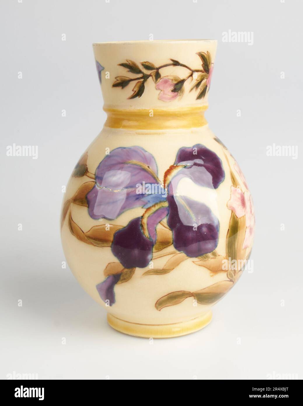 Antique 1890s zsolnay pecs iris and dahlia pottery ewer hi-res stock ...