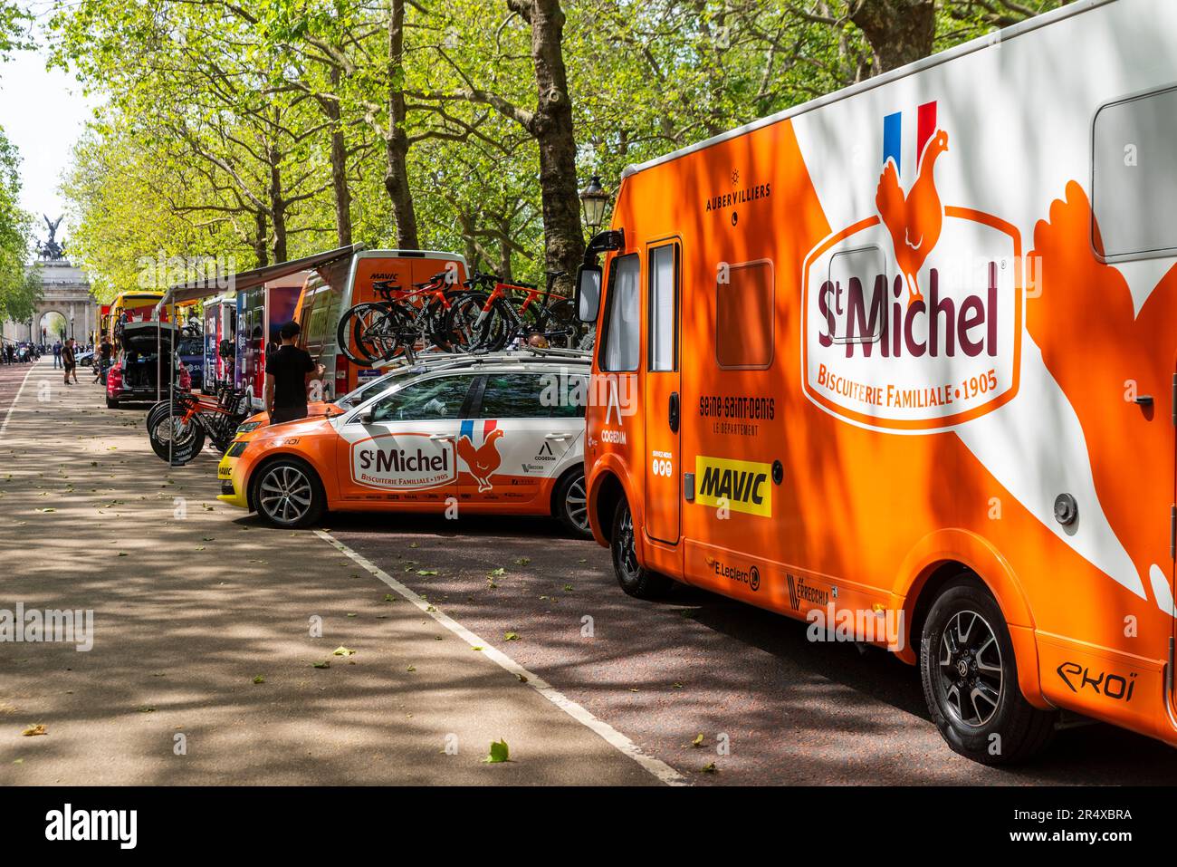 St Michel Mavic Auber93 team support vehicles for RideLondon Classique ...